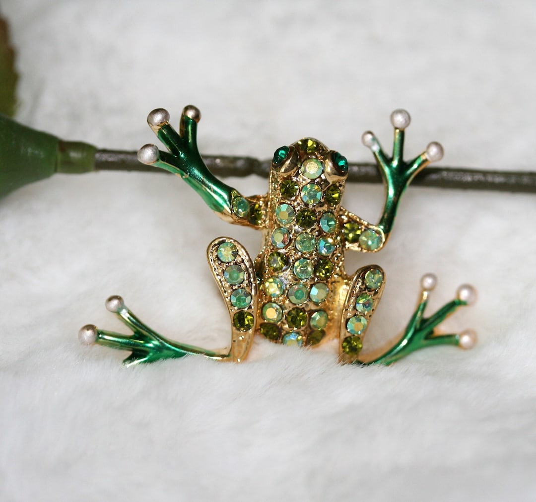 Rhinestone Green Frog Brooch Frog Pin Frog Jewelry - Etsy