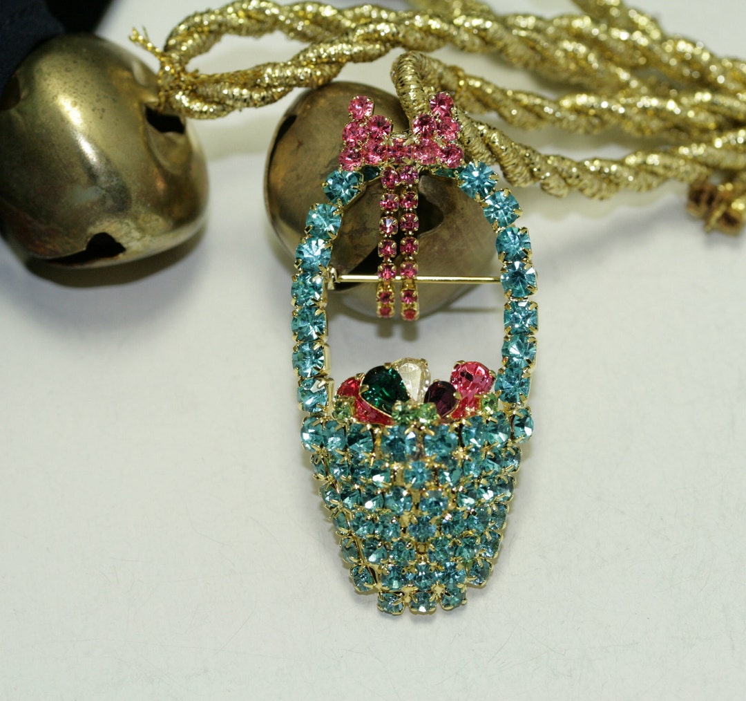 Rhinestone Easter Basket Brooch Pin, Easter Jewelry, Easter Egg Brooch ...