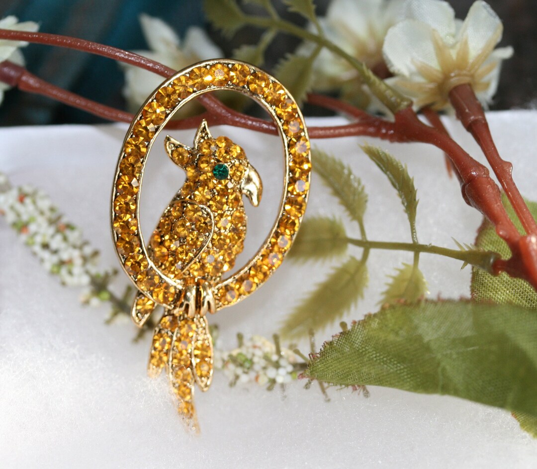 Vintage Rhinestone Parrot Brooch Pin, Gold-tone Parrot Brooch - Etsy
