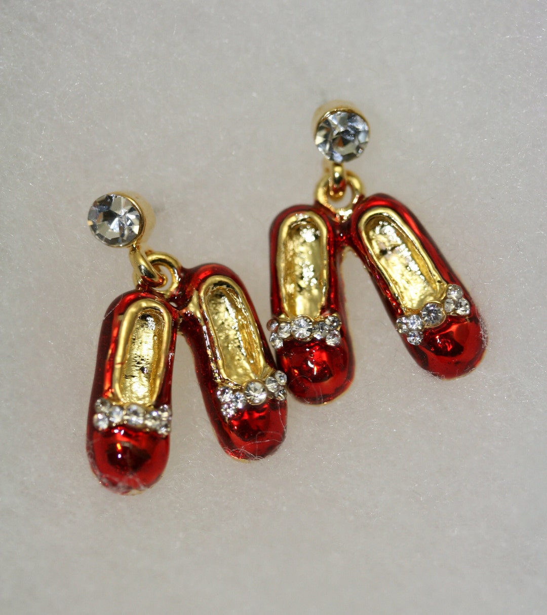 Rhinestone Ruby Slipper Red Enameled Post Earrings Ruby Red Slippers ...