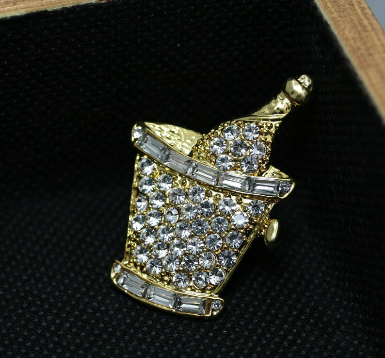 Rhinestone Ice Bucket With Champagne Bottle Pin Brooch New - Etsy