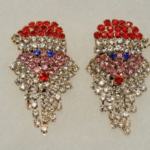 Vintage Sparkly Rhinestone Santa Claus Face Brooch Pin and Earrings Set ...
