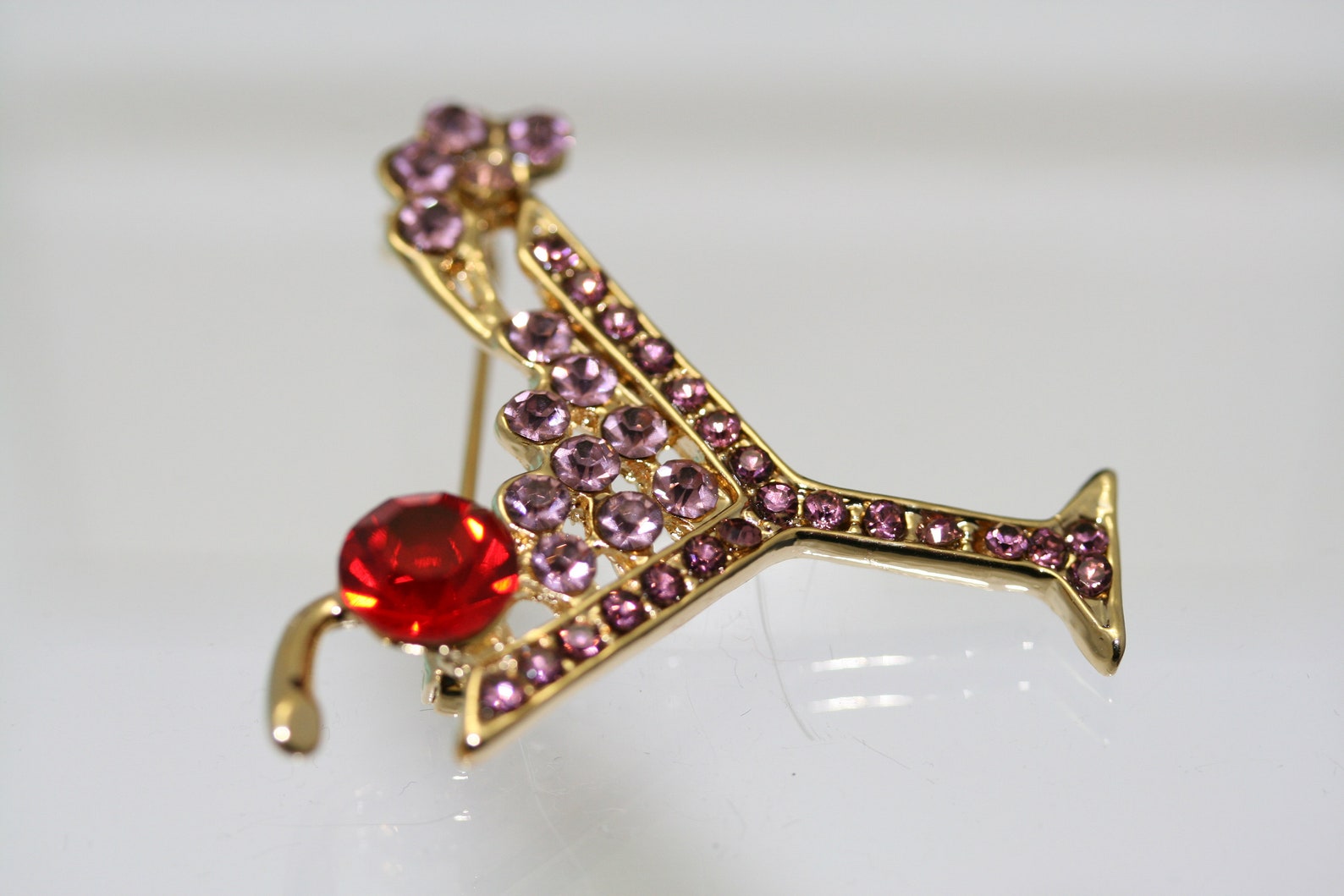 Rhinestone Martini Glass Pin Cocktail Party Pink Crystals | Etsy