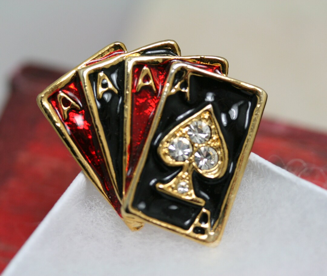 Vintage 4 ACES Rhinestone Enamel Brooch Pin GAMBLER'S Brooch Rhinestone ...