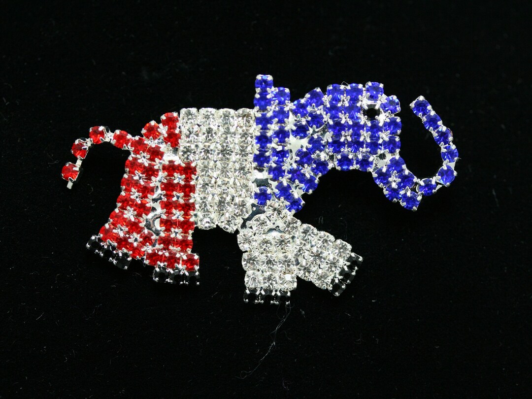 Patriotic Red White and Blue Rhinestone Republican Elephant Brooch Pin ...