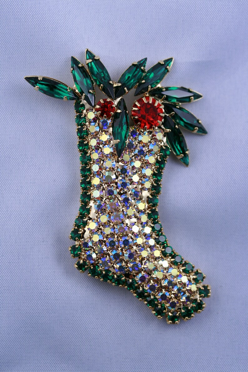 Vintage Christmas Massive Rhinestone Stocking Figural Pin - Etsy