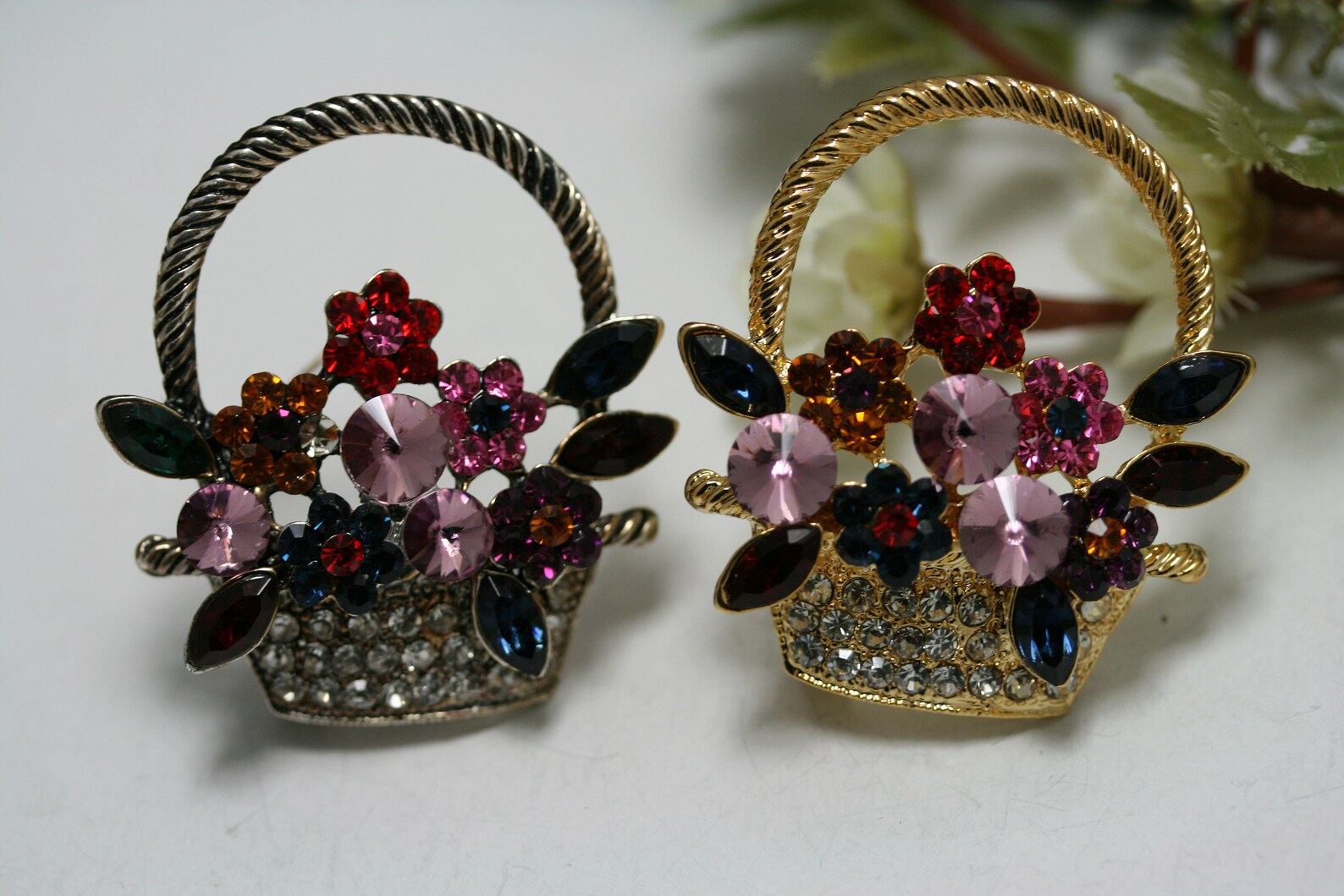 Colorful Antique Flower Basket Brooch Pin Artificial Crystal - Etsy