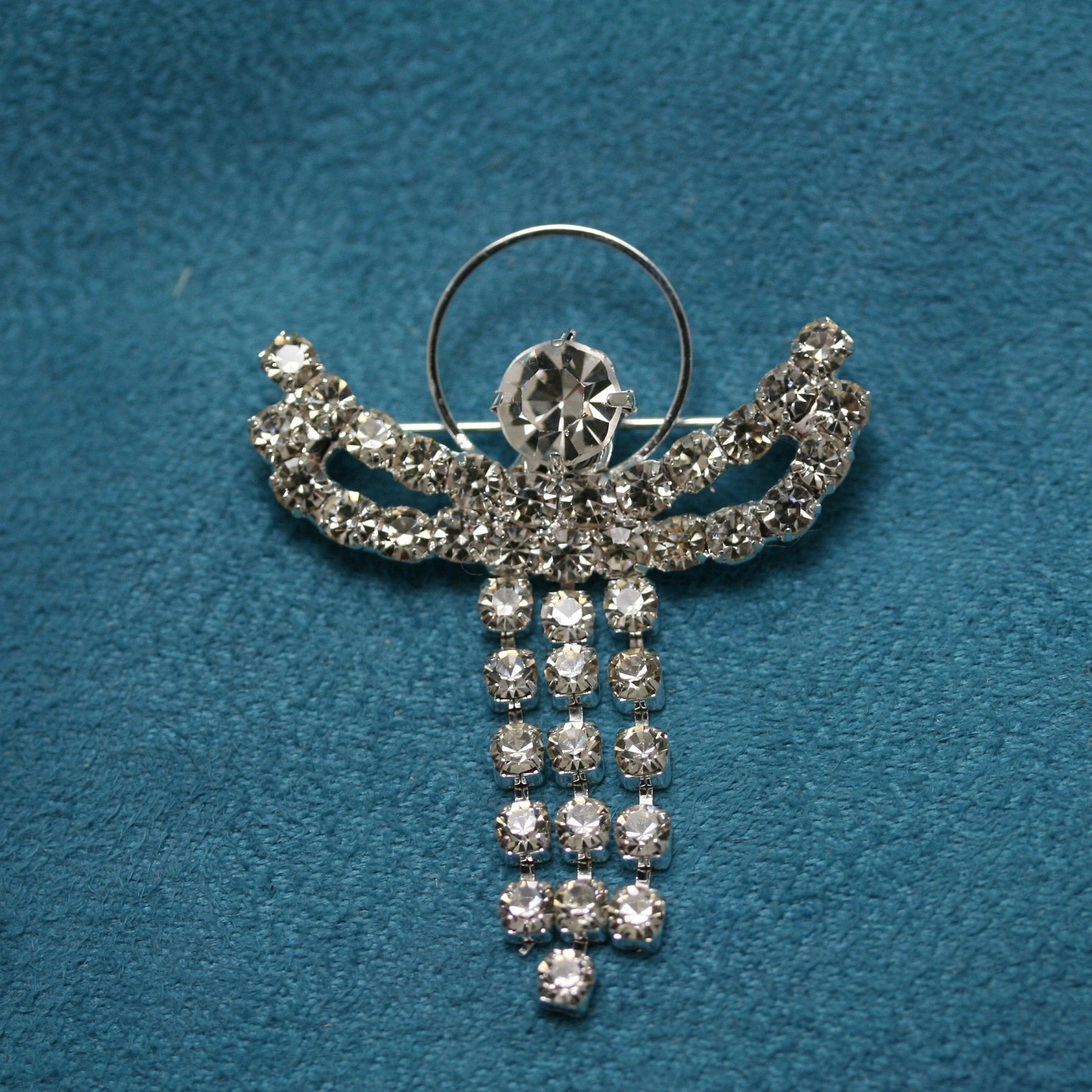 Rhinestone Angel With a Halo Pin and Earrings Set, Crystal Angel Brooch ...