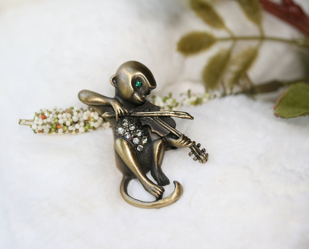 Vintage Brooch Monkey Playing Violin, - Etsy