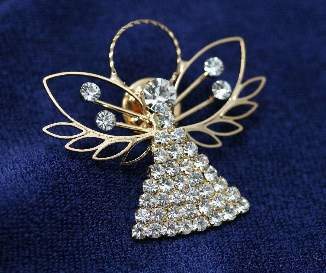Angel Brooch Rhinestone Angel Pin Angel Jewelry, Rose Gold Plated Angel ...