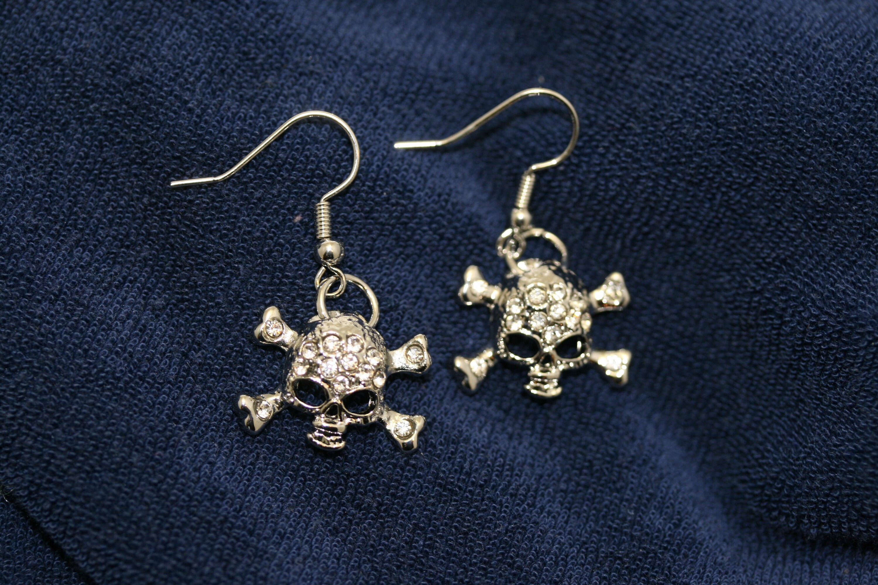 Vintage Rhinestone Antique Silver Skull & Crossbones Earrings | Etsy