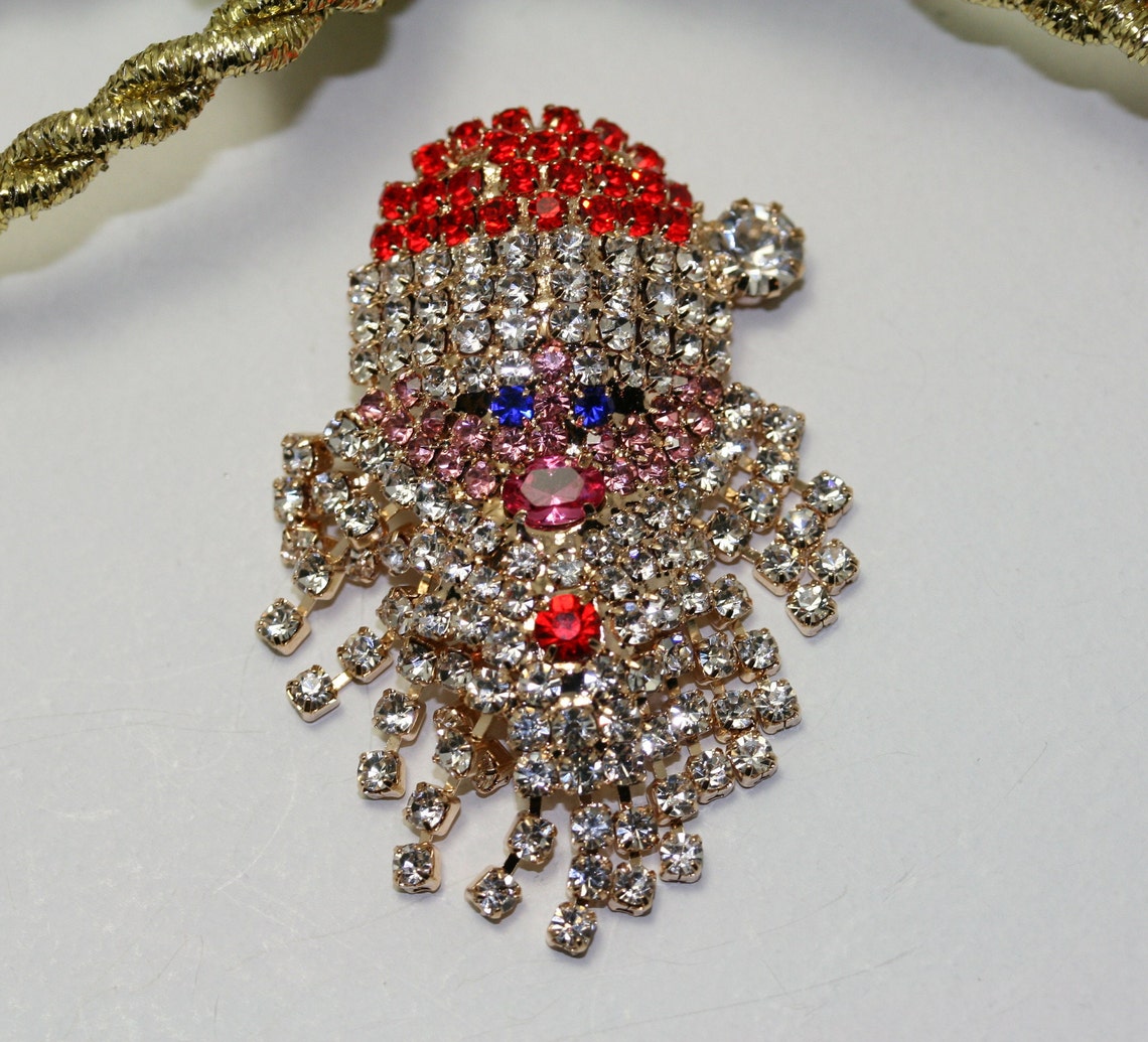 Vintage Sparkly Rhinestone Santa Claus Face Brooch Pin and | Etsy