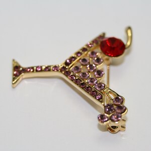 Rhinestone Martini Glass Pin Cocktail Party Pink Crystals Costume ...