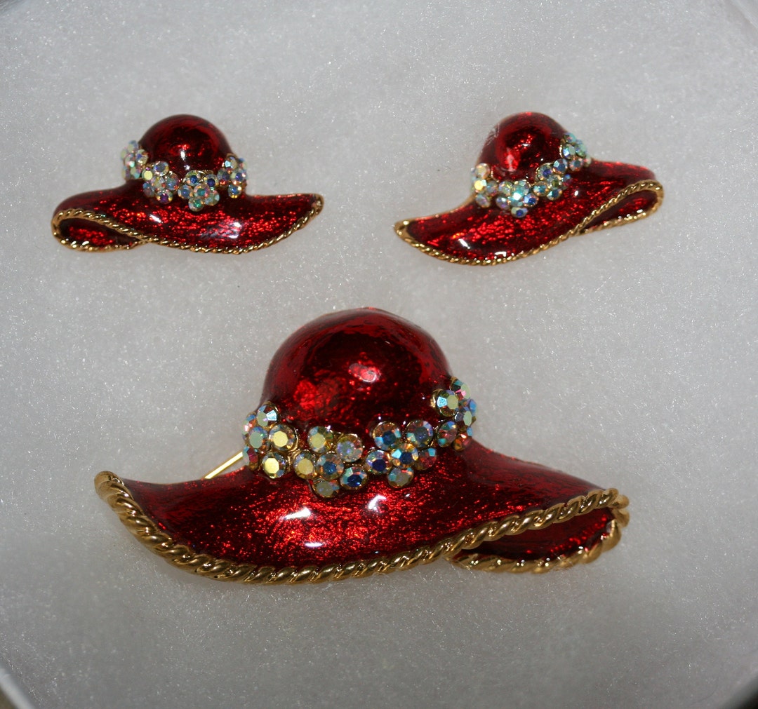 Red Hat Club Lapel Pin, Red Hat Club Post Earrings Fashion Red Hat Pin ...