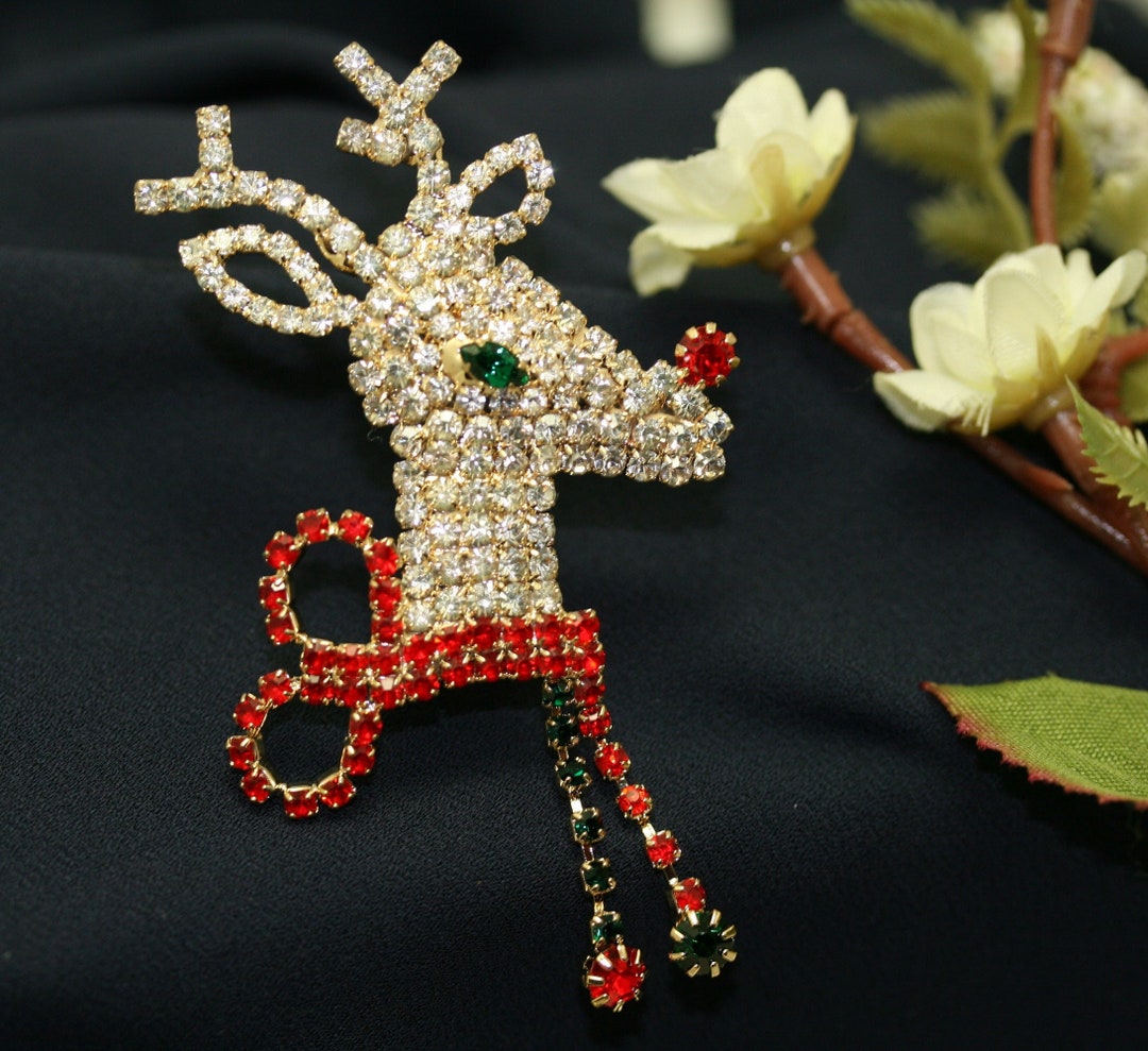 Dazzling Reindeer Christmas Jewelry Stones Brooch, Rhinestone Xmas ...