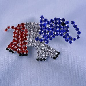 Patriotic Red White and Blue Rhinestone Republican Elephant Brooch Pin ...