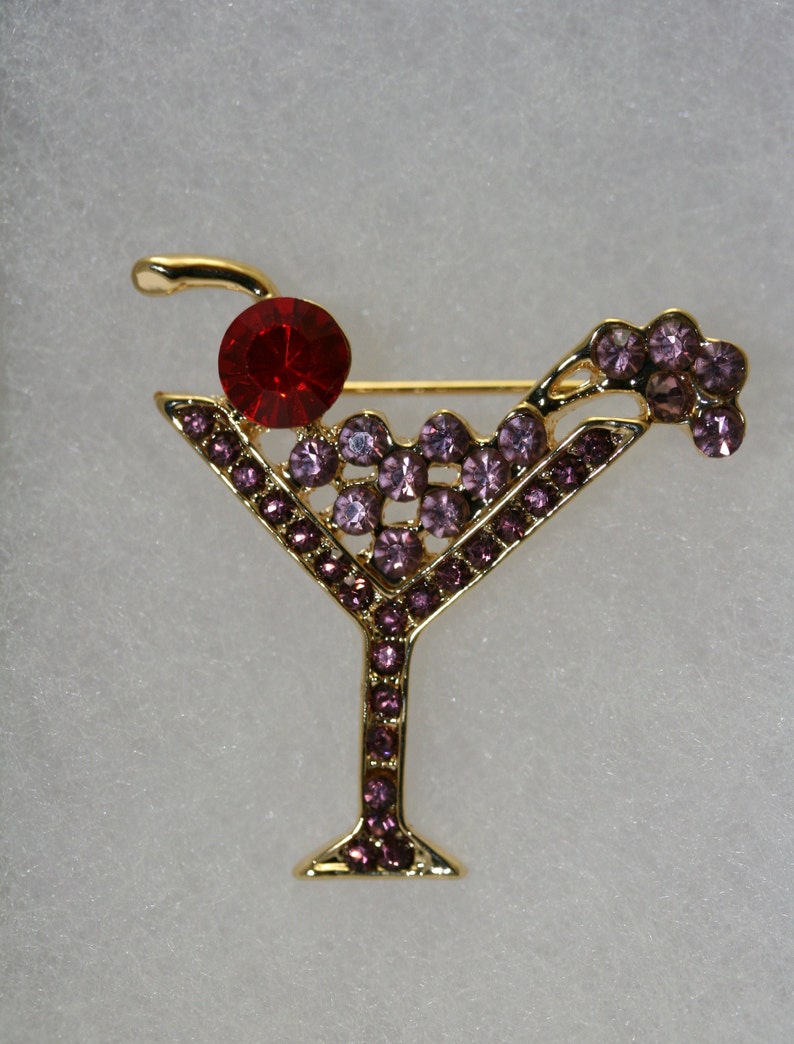 Rhinestone Martini Glass Pin Cocktail Party Pink Crystals - Etsy