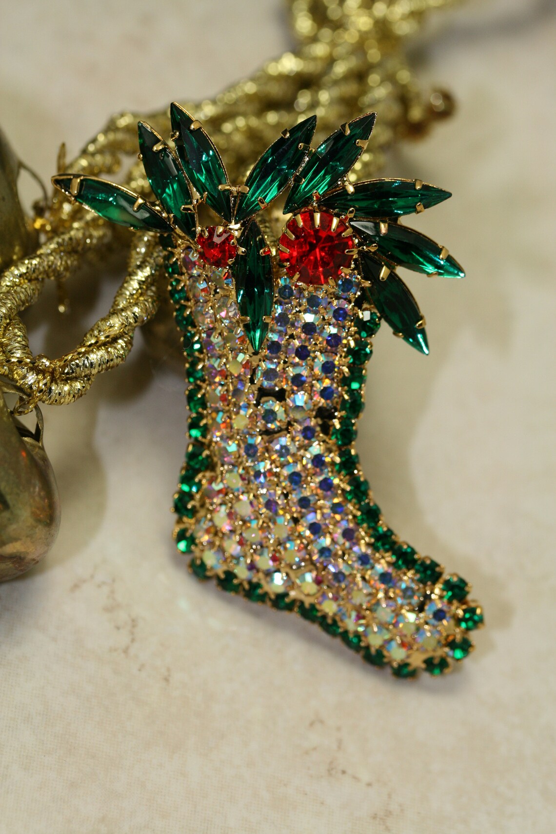 Vintage Christmas Massive Rhinestone Stocking Figural Pin - Etsy