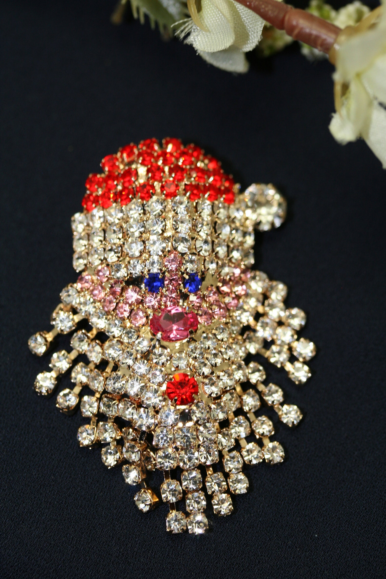 Vintage Sparkly Rhinestone Santa Claus Face Brooch Pin and | Etsy