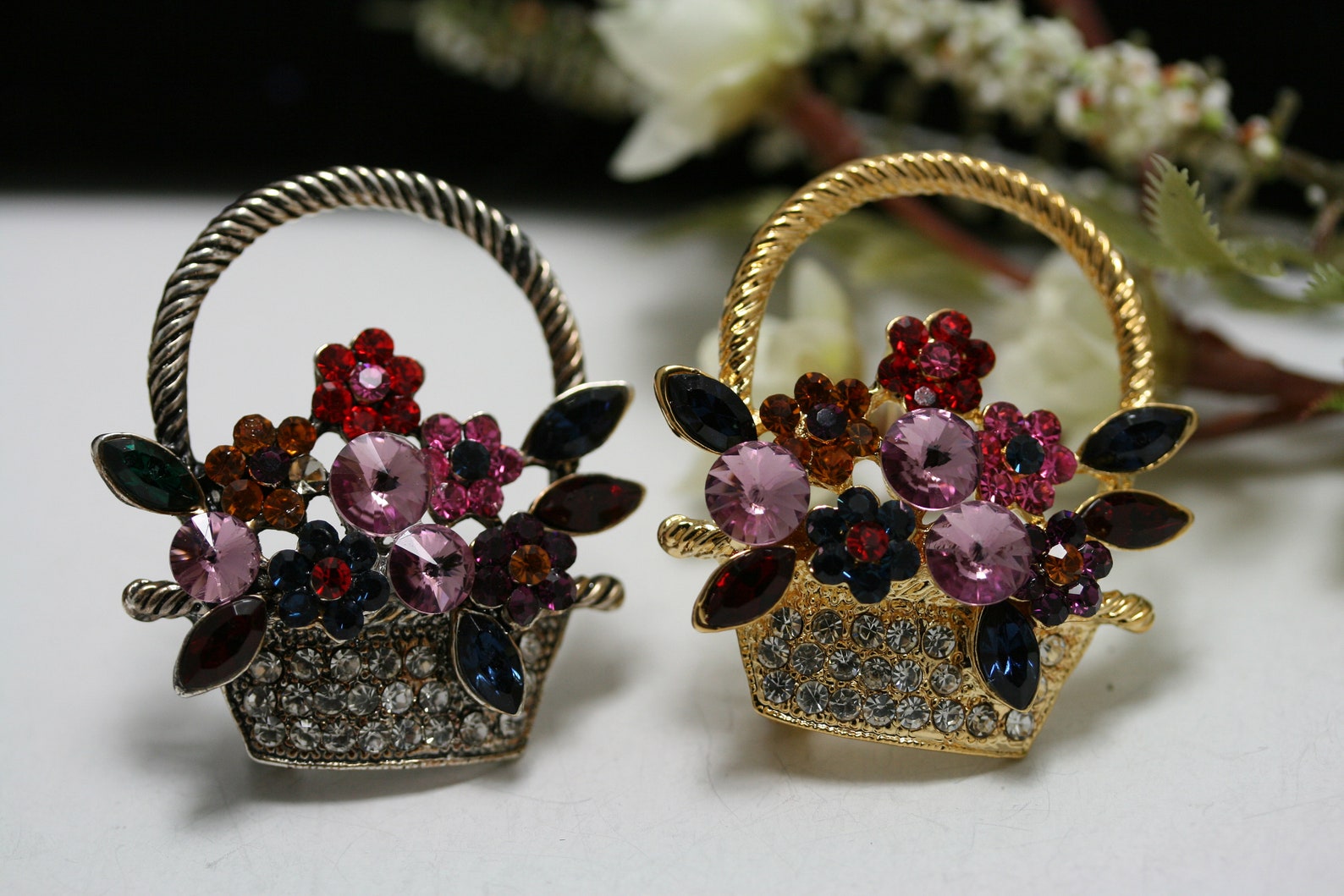 Colorful Antique Flower Basket Brooch Pin Artificial Crystal - Etsy