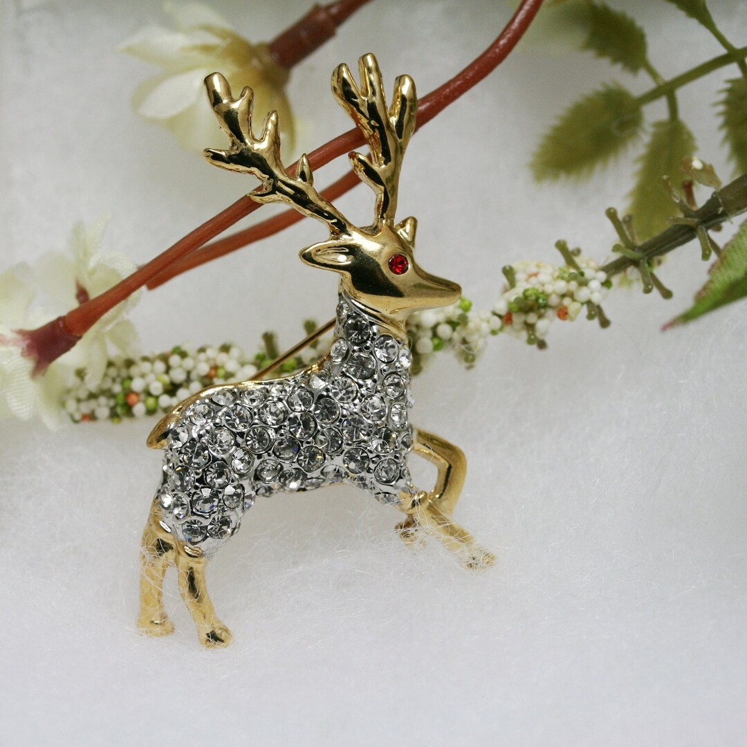 Reindeer Brooch Pin Two-tone Pave Rhinestones Christmas - Etsy