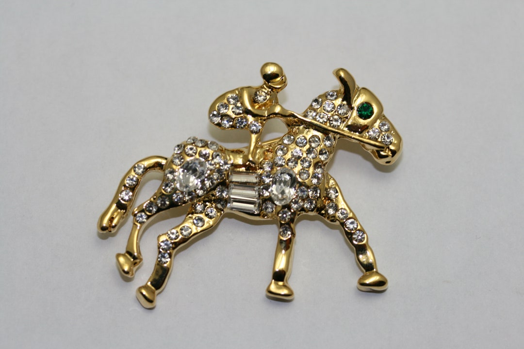 Vintage Kentucky Derby Racing Horse Jockey Pin Brooch, Rhinestone ...