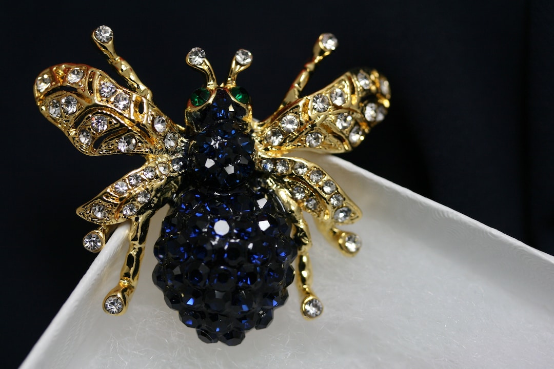 Rhinestone Blue Sapphire Bumble Bee Pin Brooch for Women, Crystal Bee ...