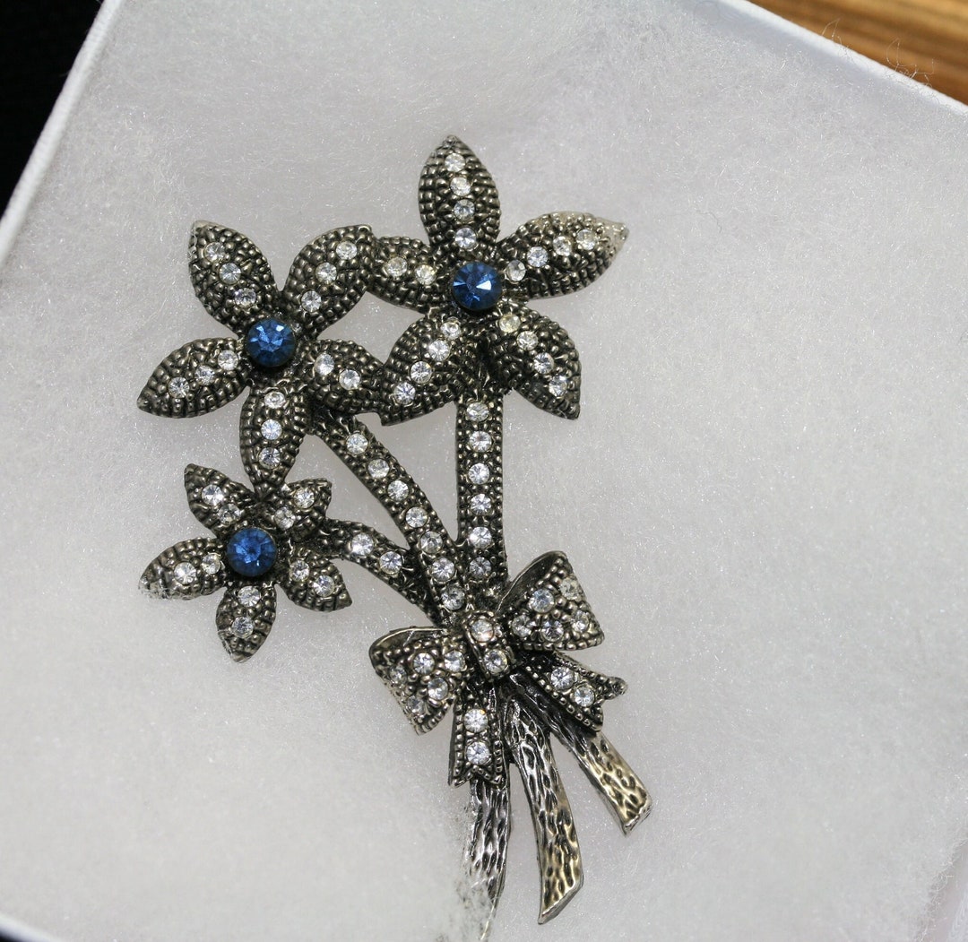 Vintage Blue Strass Bouquet Bouquet Ruban Bow Brooch Floral Brooch Pin ...