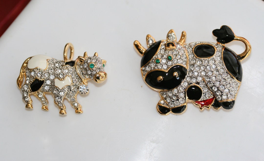 Vintage Sparkling Crystal Rhinestone COW Brooch/pin, Barn Animals Pin ...