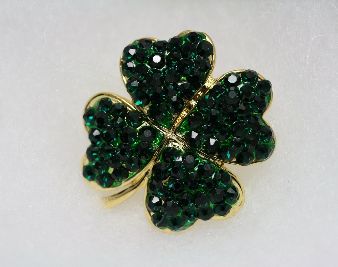 Rhinestone Shamrock Brooch, Crystal Shamrock Earrings , 4 Leaf Clover ...