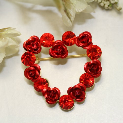 Beautiful Rhinestone Heart Pin Brooch for Valentines Day - Etsy