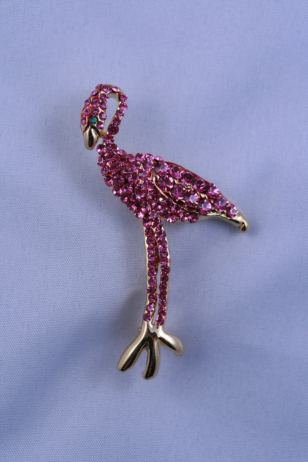 Vintage Large Gold Tone Pink Rhinestone Flamingo Pin Brooch, Holiday ...