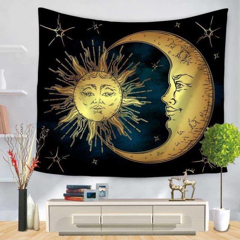 Tapestry Black Sun and Moon Wall Hanging Decor 60 X 51 - Art Depot - Etsy