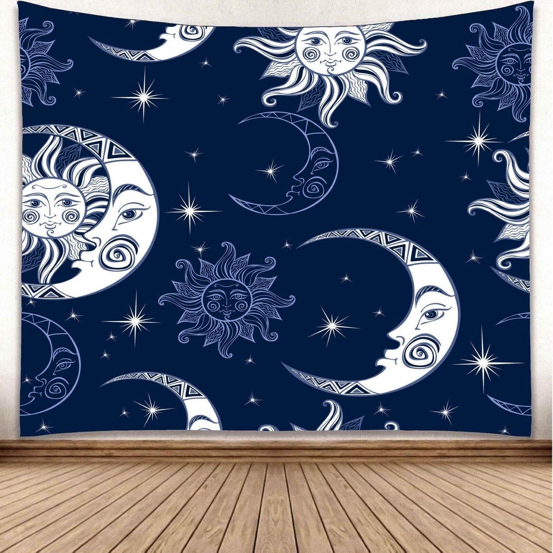 Tapestry Sun Moon Face Blue 60 X 51 Wall Hanging Decor 60 X 51 - Art ...