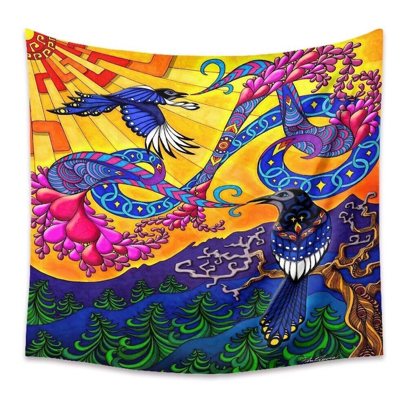 Tapestry Trippy Birds Wall Hanging Decor 60 X 51 - Art Depot - Etsy