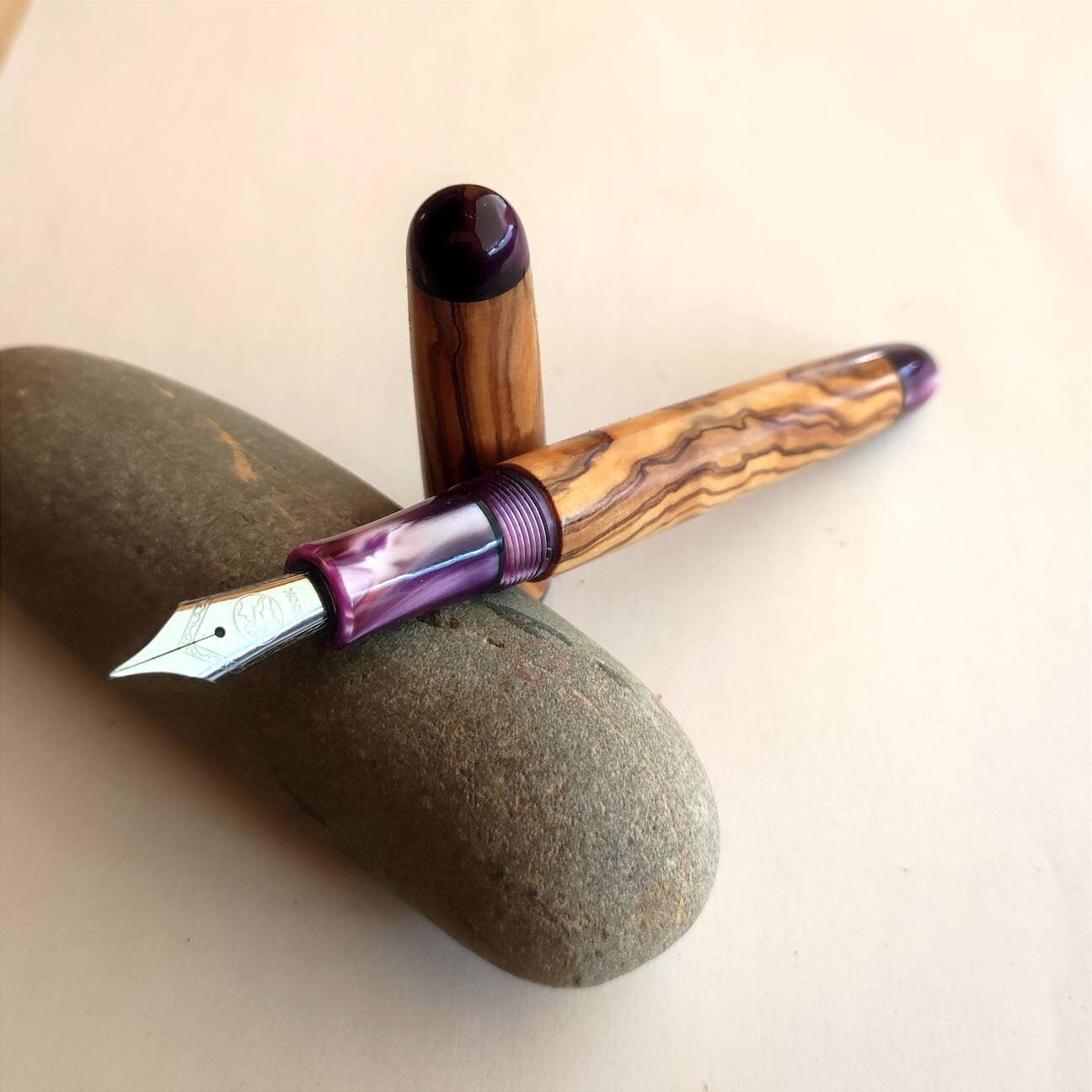 Kitless Fountain Pen in Olive Wood and Acrylic/bespoke Fountain Pen in ...
