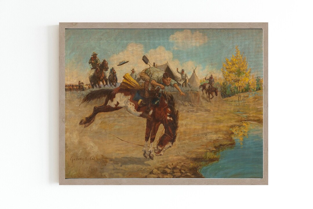 Cowboy Falling Down CANVAS ROLLS Art Print | Oil Horse Riders Old West ...