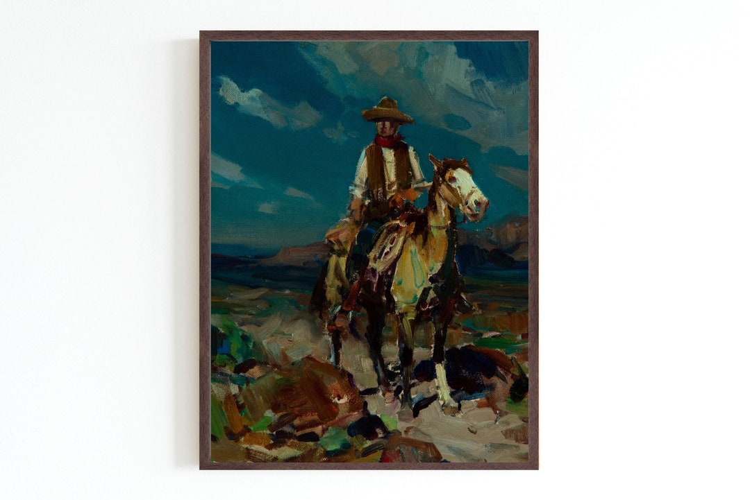 Cowboy CANVAS ROLLS Art Print | Oil Horse Rider Old West | Western ...