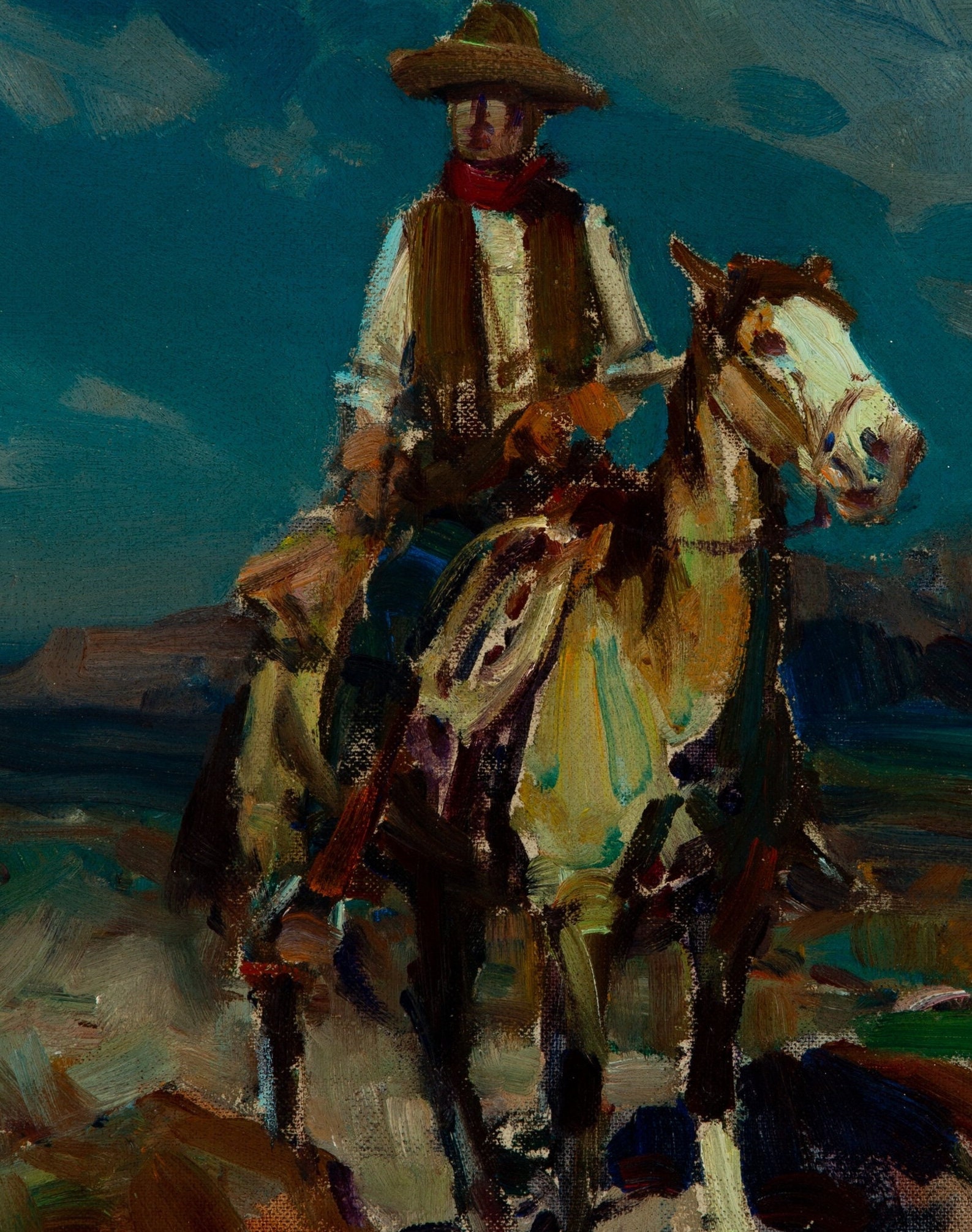 Cowboy CANVAS ROLLS Art Print Oil Horse Rider Old West Western ...