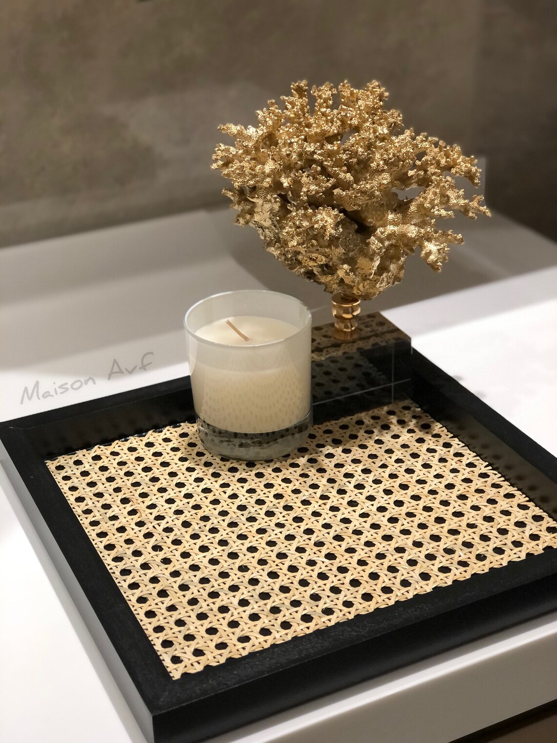 Handwoven Natural Rattan Tray, Black, Hazeran Tray, Rattan Decor, Home ...