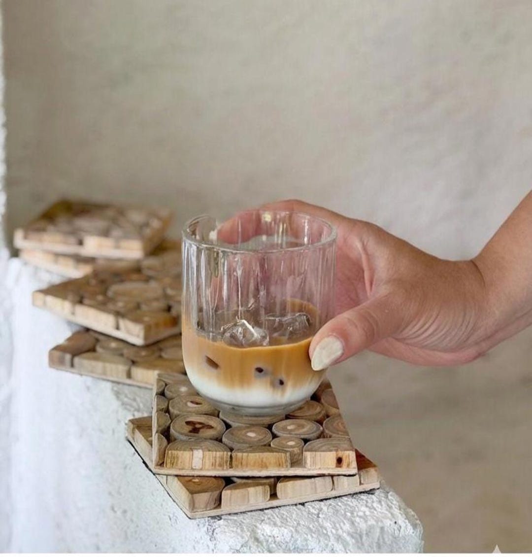 6-piece Square Natural Wood Coaster Set, Handcrafted Rustic Drink ...