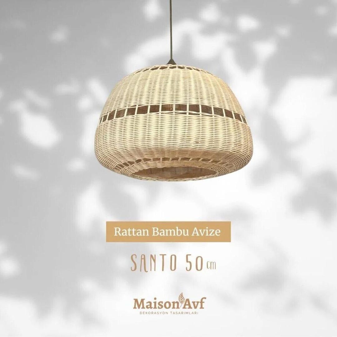 Large Santo Rattan Pendant Light, 20 Inch Bamboo Chandelier, Woven ...