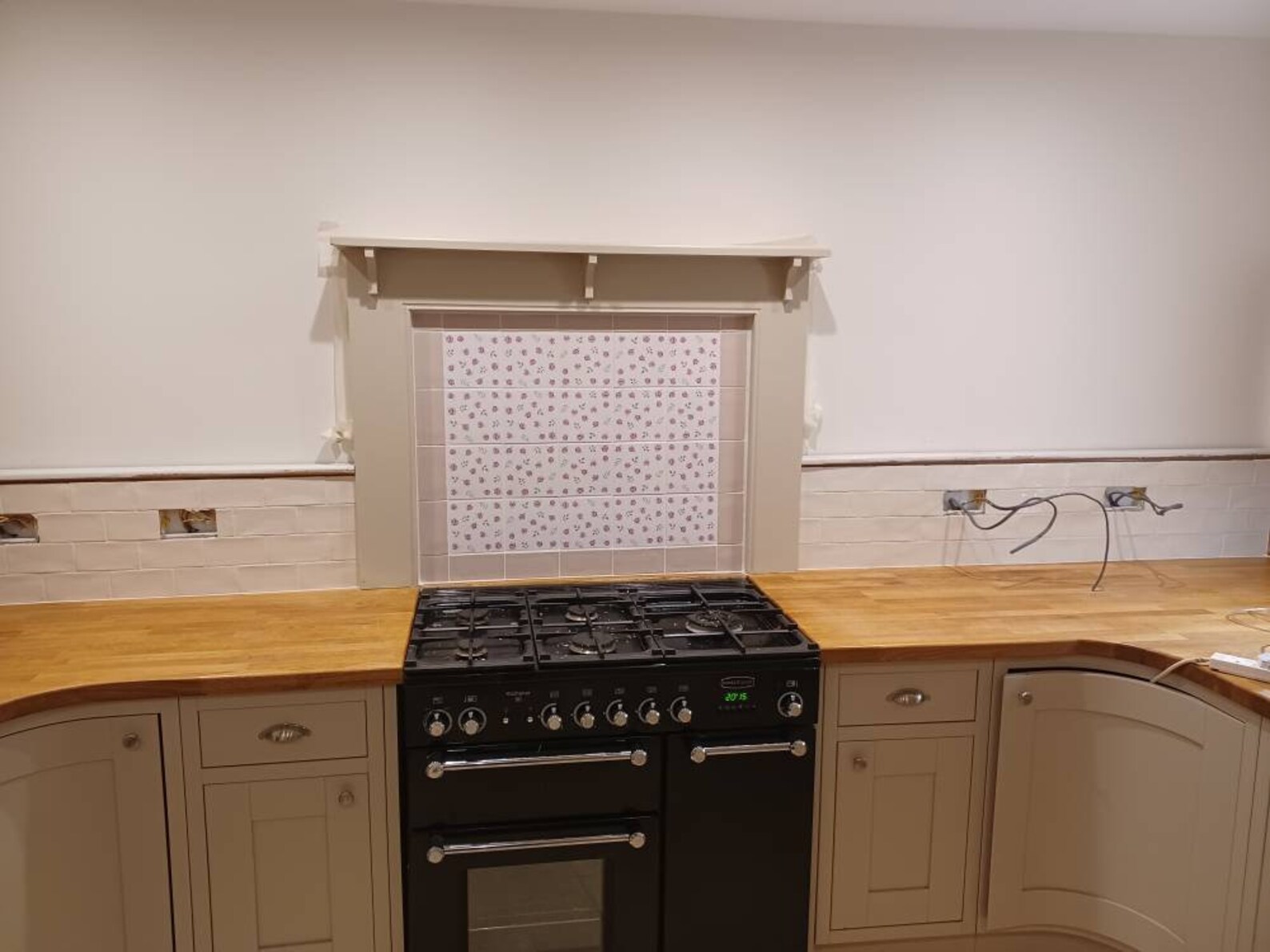 Solid Pine , Rustic Cooker Mantle / Splashback for Tile Insert , Made ...