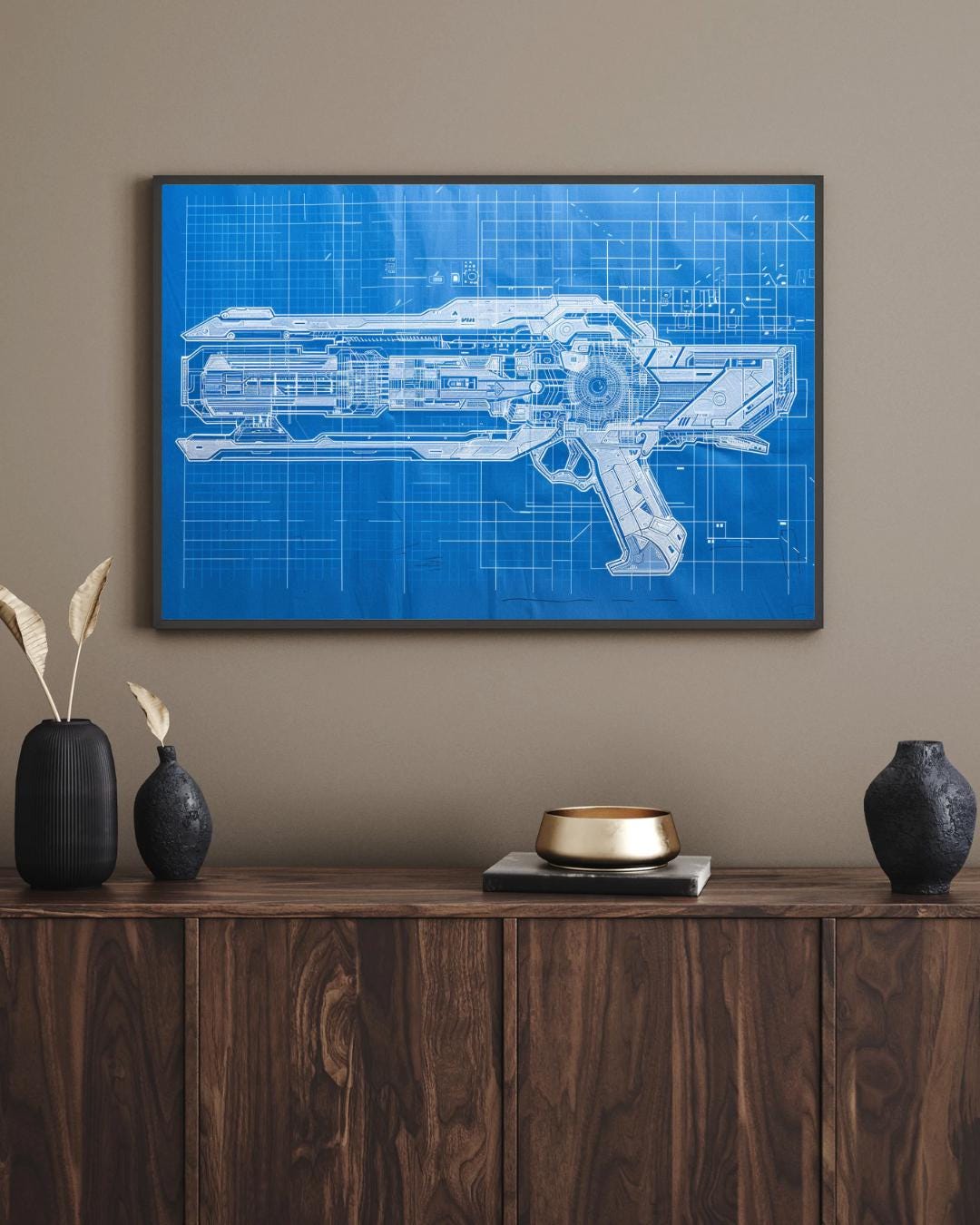 Cyberpunk Gun Schematic – Detailed Exploded Blueprint of Futuristic Sci ...