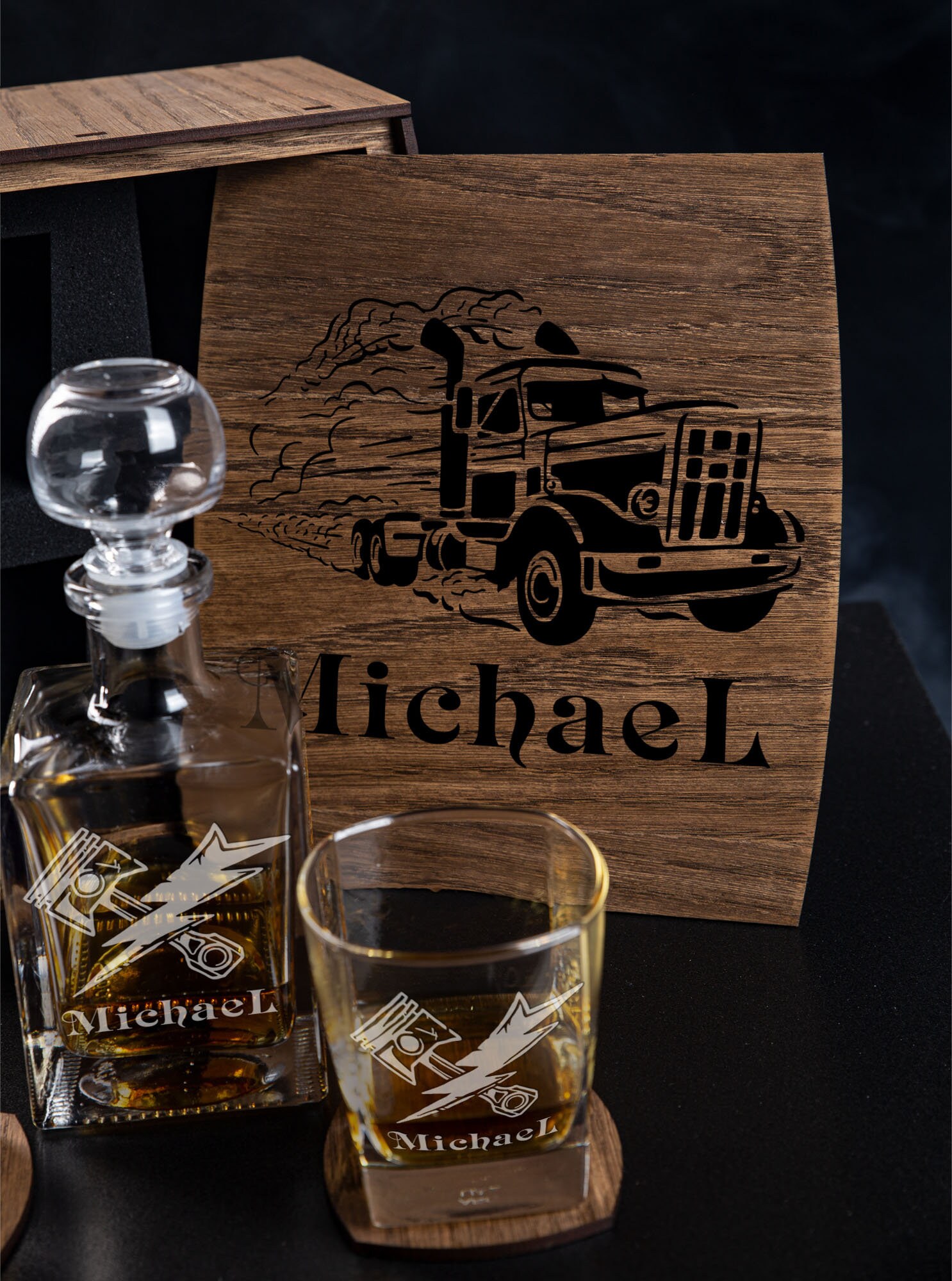 Personalized Whiskey Gift Set Decanter Set Number 298 Gift for Trucker Truck Driver A Gift for a ...