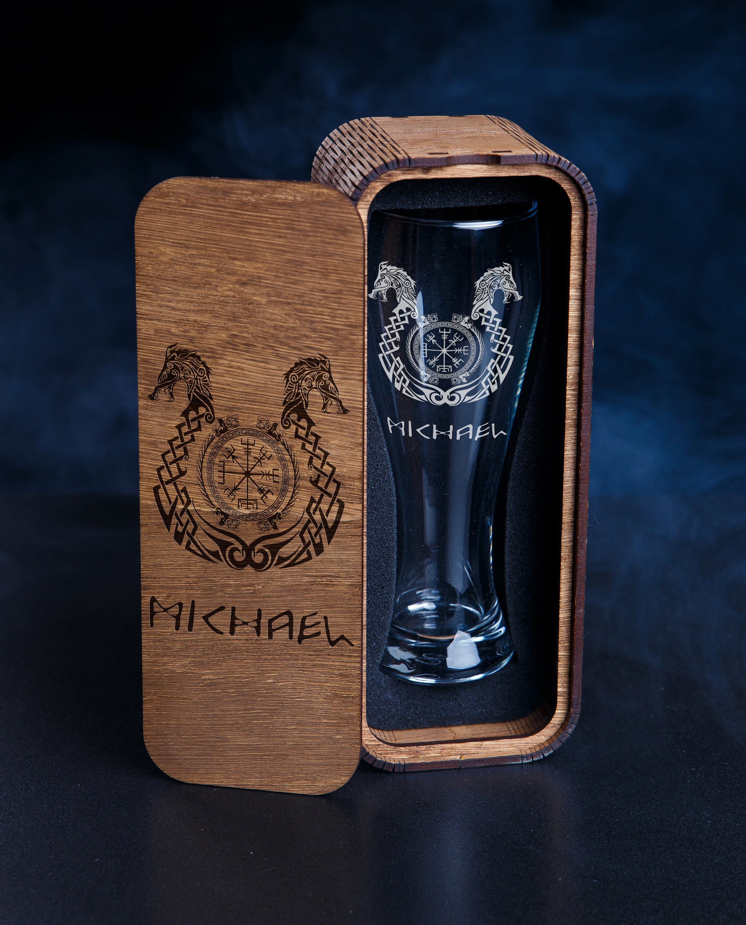 Engraved Viking Beer Glass Set -196- : Personalized Norse Gift With ...
