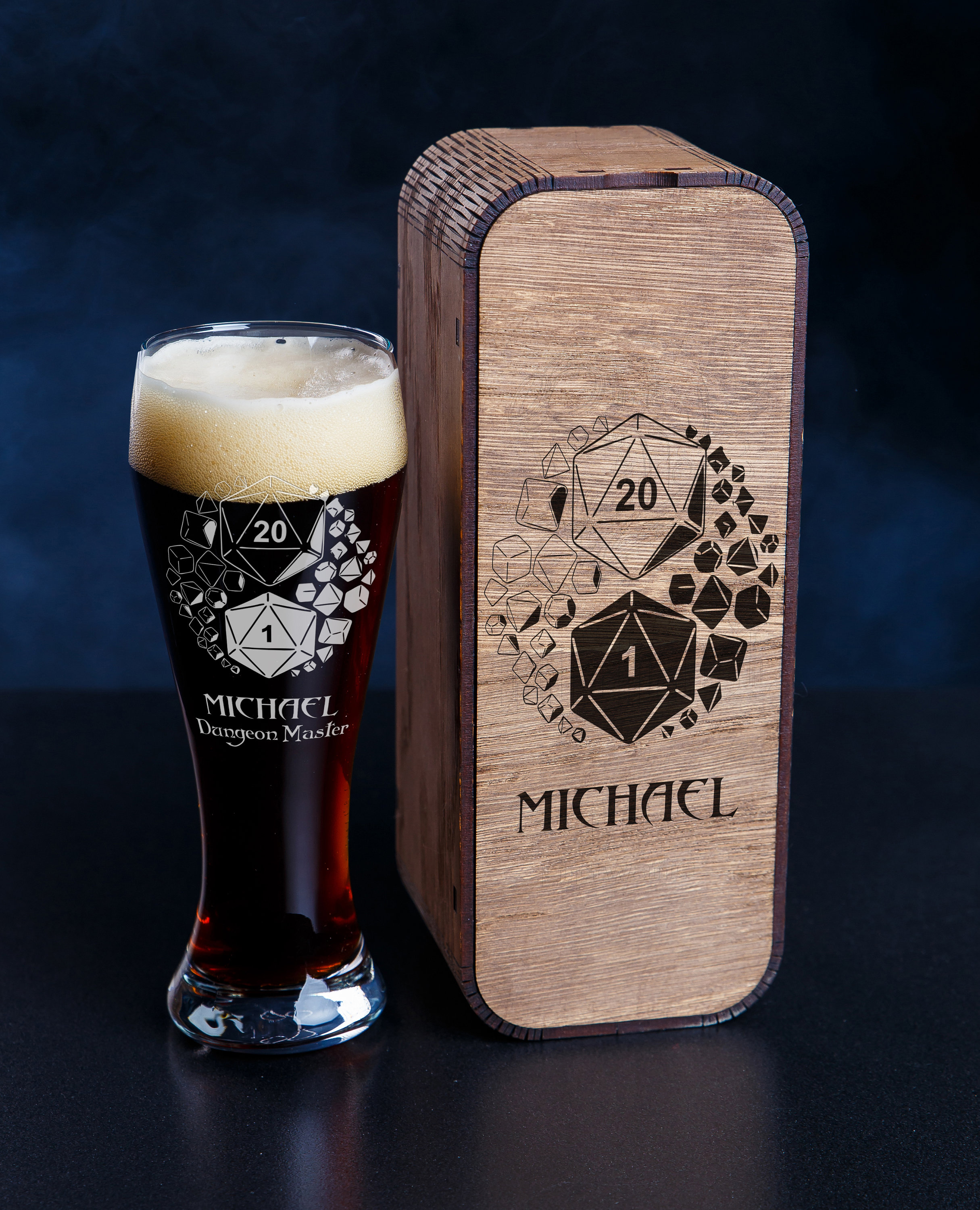 Personalized Beer Glass and Wooden Box 220 Wooden Boxed Beer Glass With ...