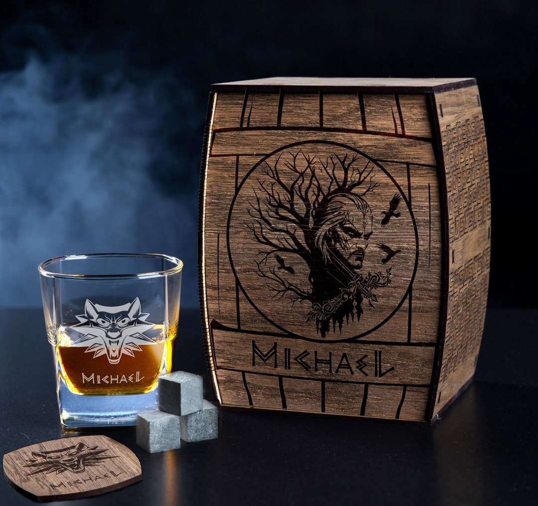 Personalized Whiskey Gift Set - 87 - Engraved Oak Box, Geek Gamer Gift ...