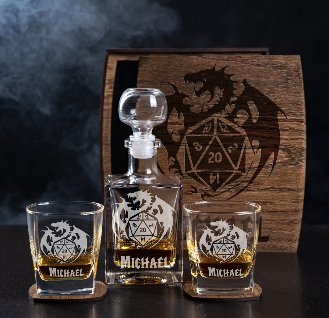 Personalized Whiskey Decanter Set - 181 - : Engraved Dragon, Geek Gamer ...