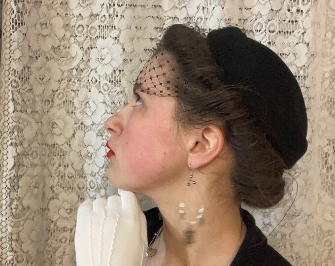 Classy Netted Black 1950's Felt Hat - Etsy